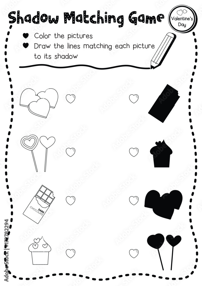 Shadow matching game of food for preschool kids activity worksheet in ...