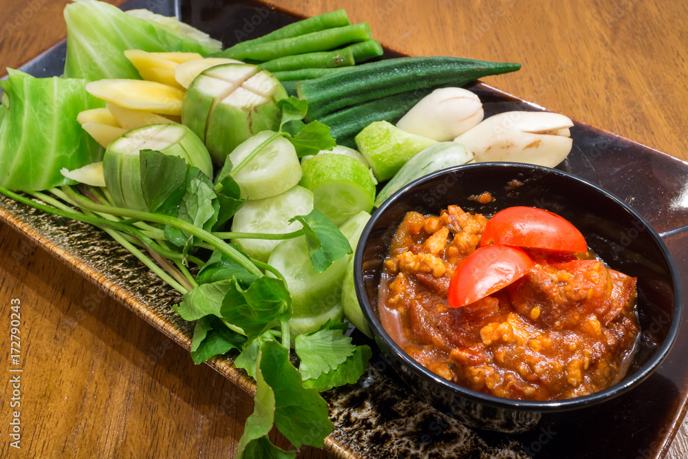 Thai Northern food Style Pork and Tomato Chili Relish (Nam prik ong ...