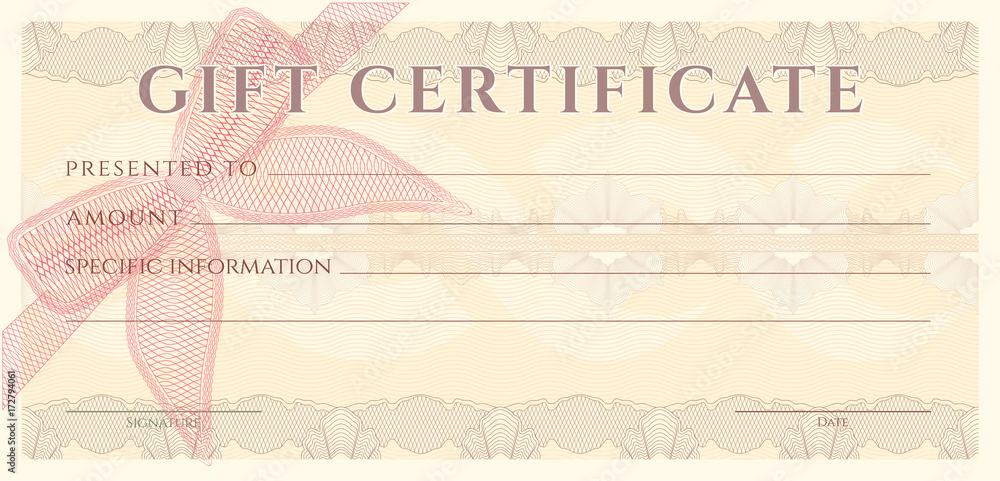 Voucher, Gift certificate, Coupon, ticket template. Guilloche pattern ...