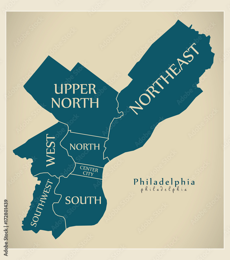 Modern City Map - Philadelphia city of the USA with boroughs and titles ...