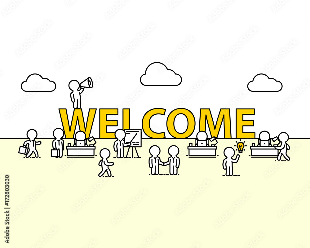 Welcome text work office with people. Vector illustration Stock Vector ...