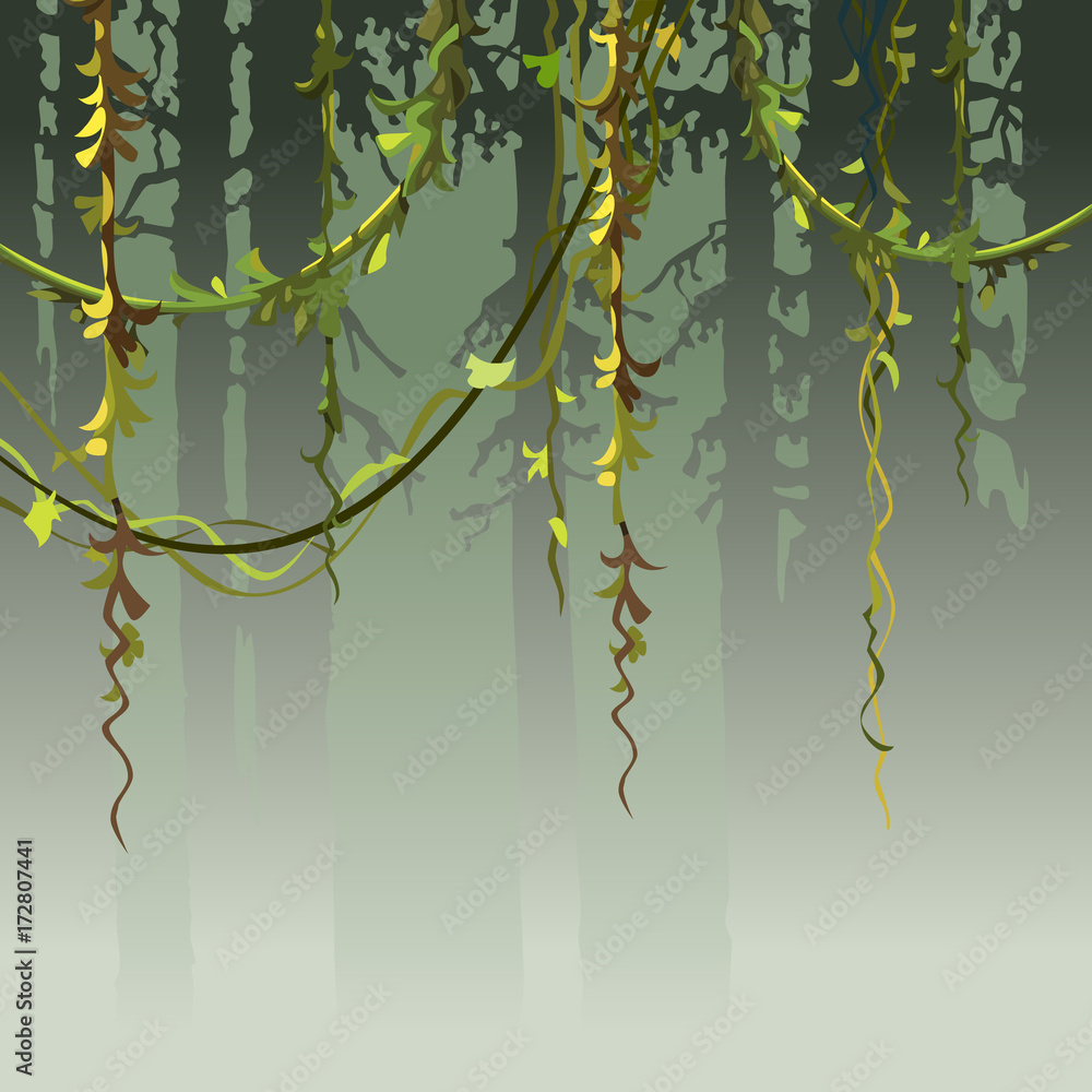 cartoon background silhouette of the forest with vines Stock Vector ...