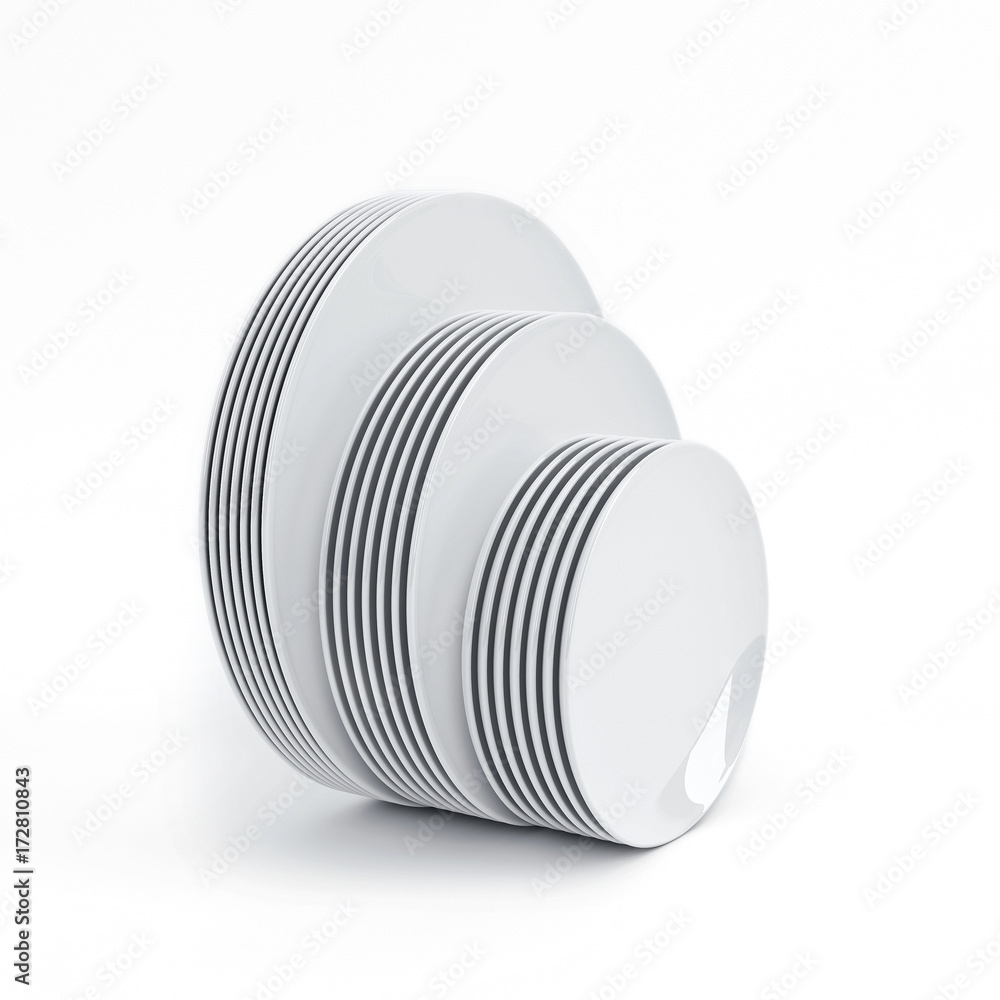 A stack of plates on white background, 3D rendering Stock Illustration ...