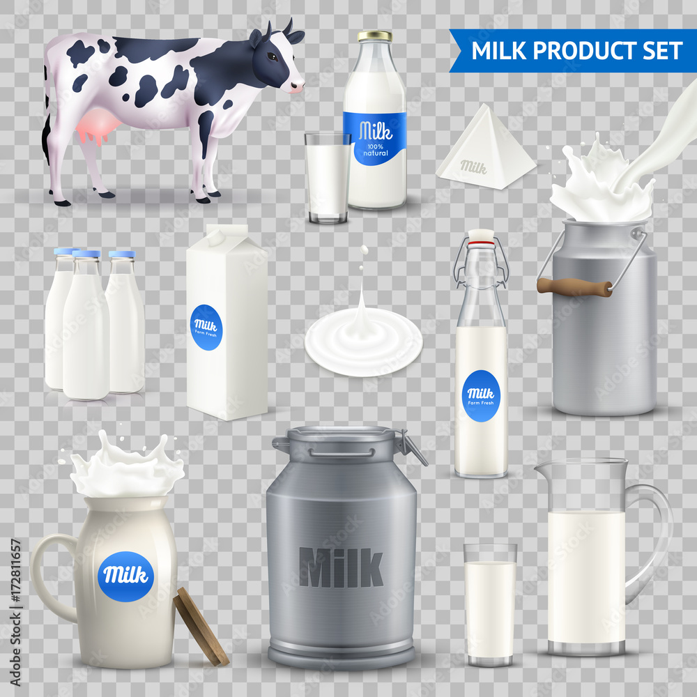 Product Milk On Transparent Background Set Stock Vector | Adobe Stock