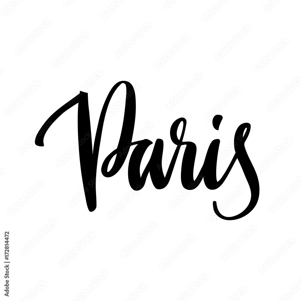 The inscription Paris- city name hand-drawing of black ink on a white ...