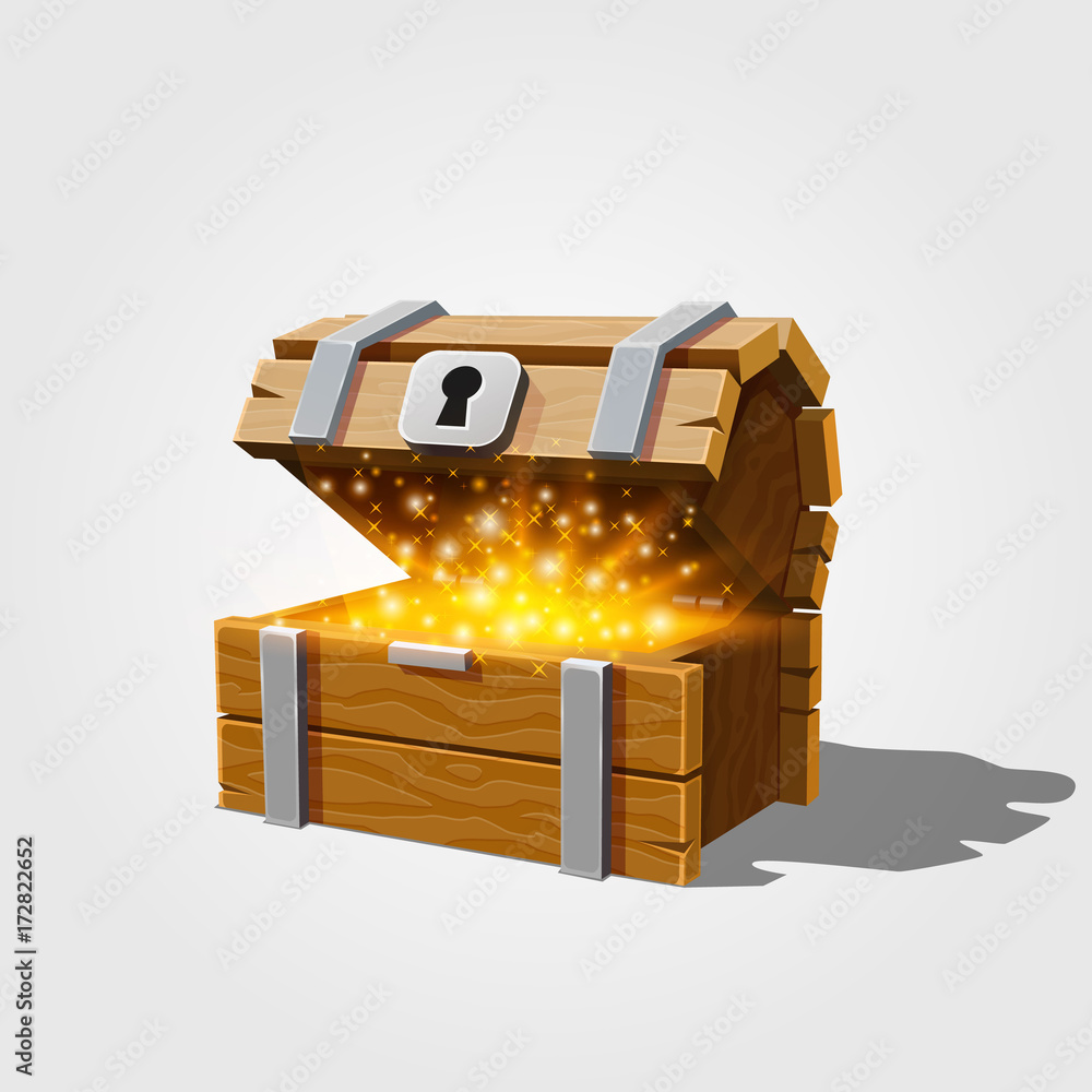 Open chest with gold, on the white background. Vector illustration ...