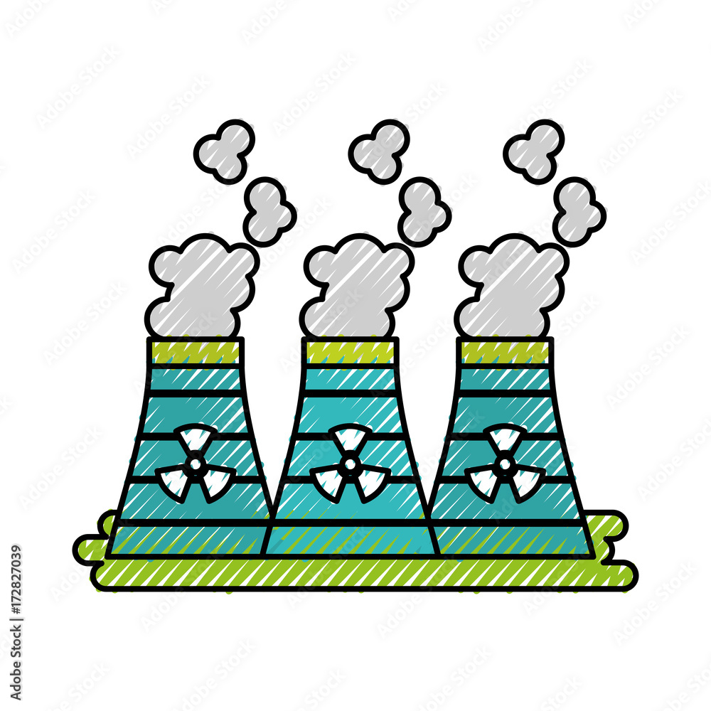 industrial the nuclear power plant and factory reactor tower vector ...