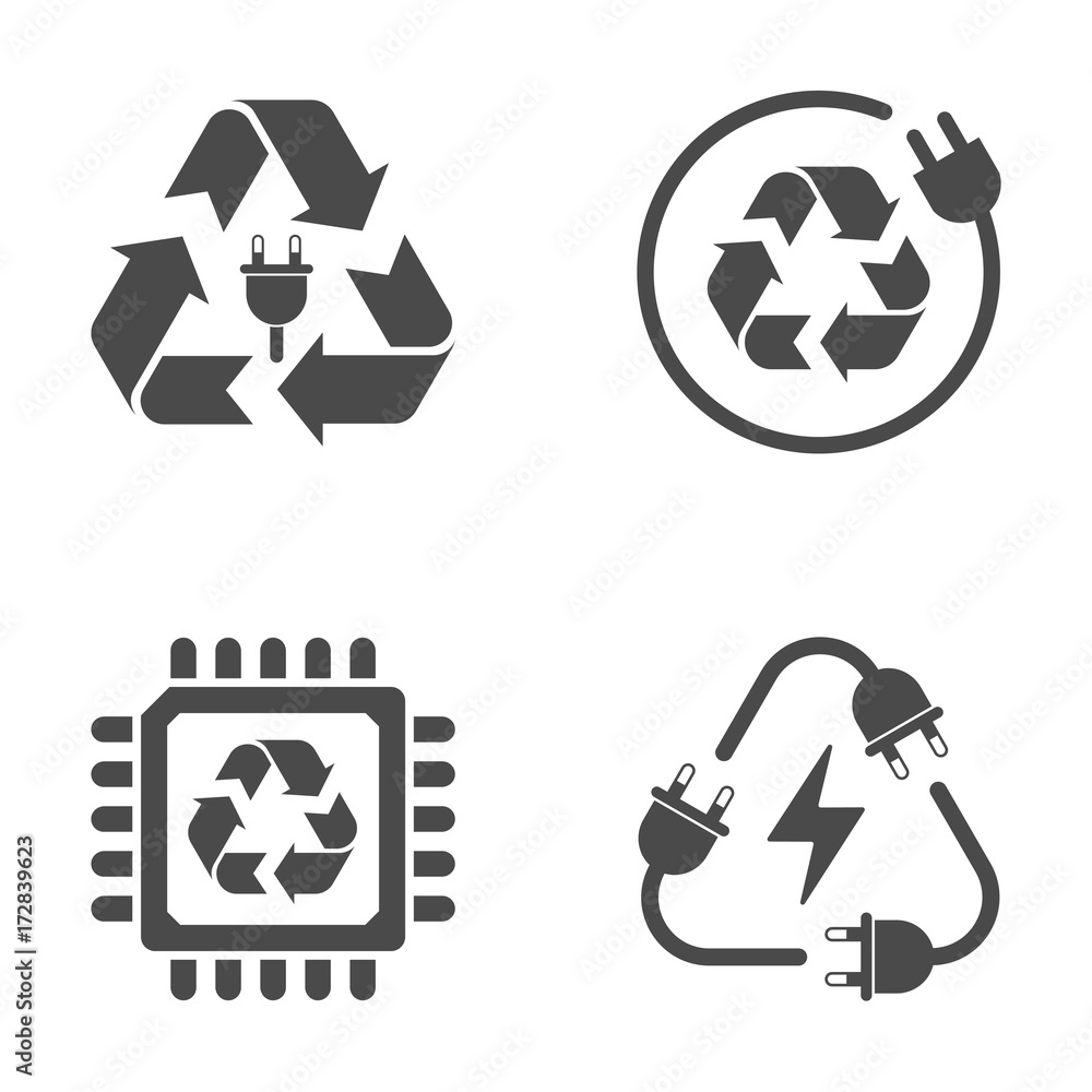Recycle sign, e-waste garbage icons on white background Stock Vector ...