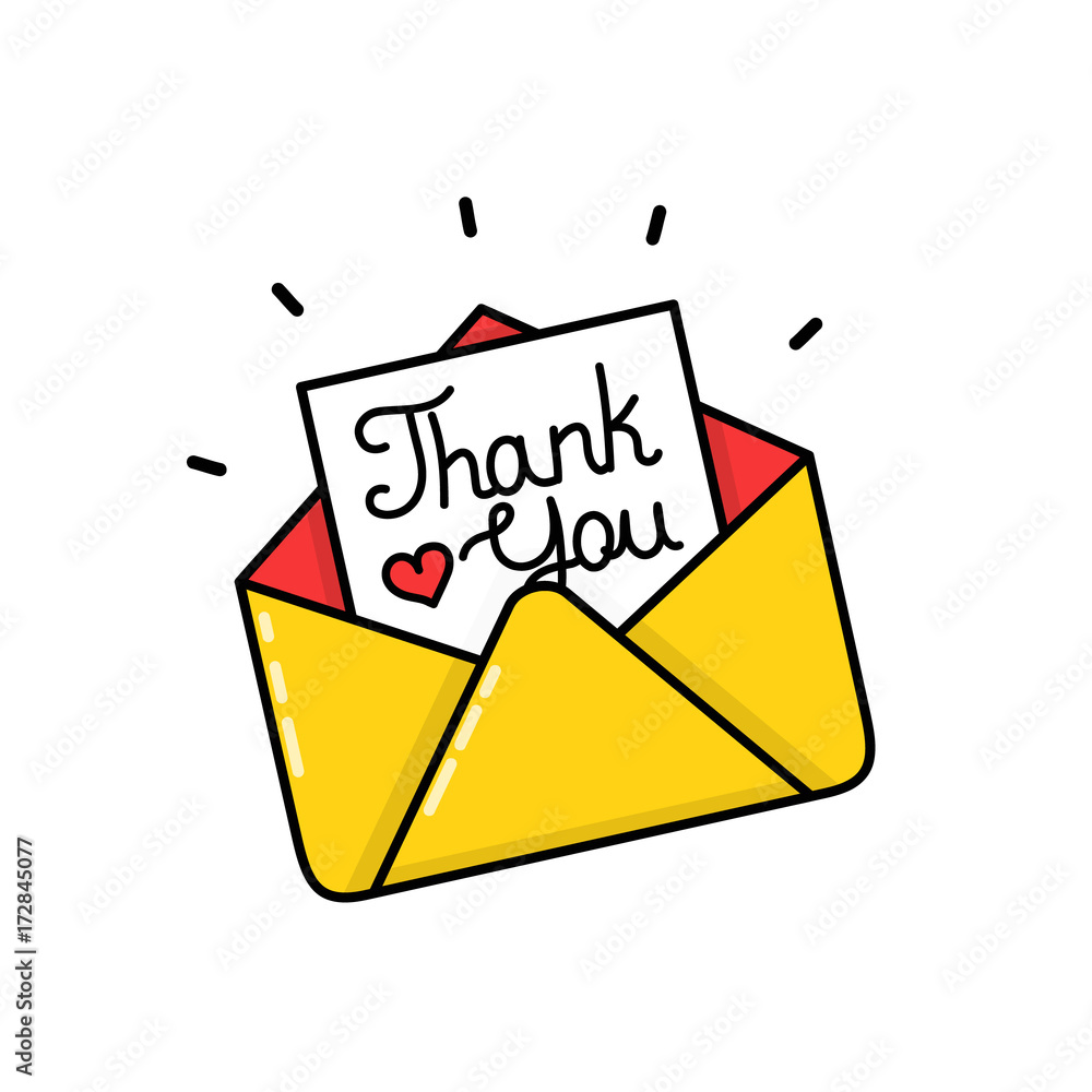 Thank you calligraphy inscription letter in envelope. Vector modern ...