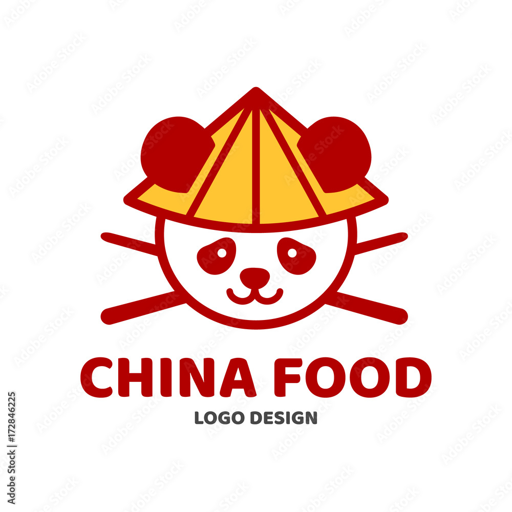 China food panda and chopsticks in hat logo template design. Vector ...