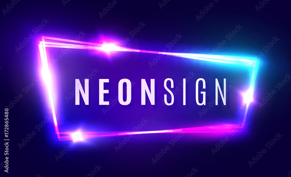 Night Club Neon Sign. Blank 3d Retro Light Signboard With Shining Neon ...