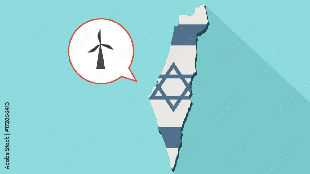 Animation of a long shadow Israel map with its flag and a comic balloon ...