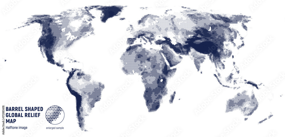 Vector halftone world relief map. Stock Vector | Adobe Stock