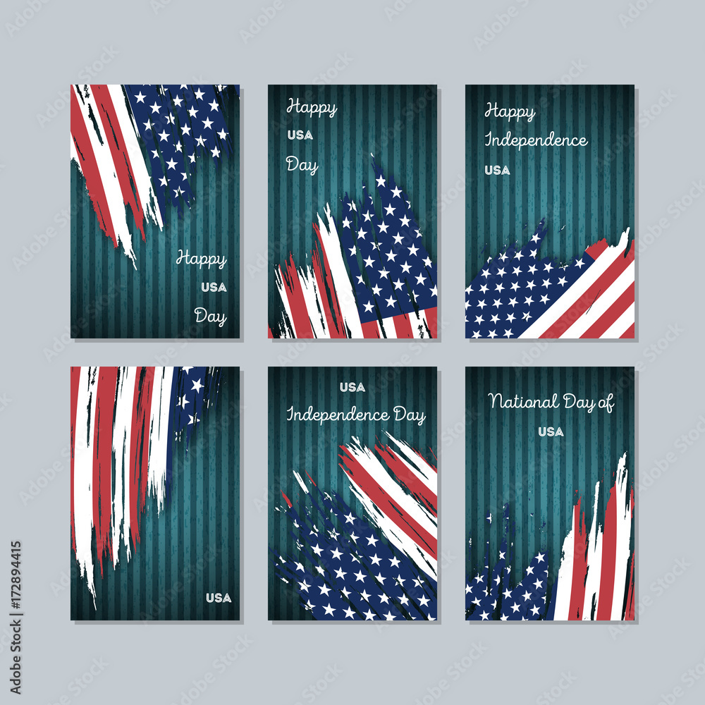 USA Patriotic Cards for National Day. Expressive Brush Stroke in ...