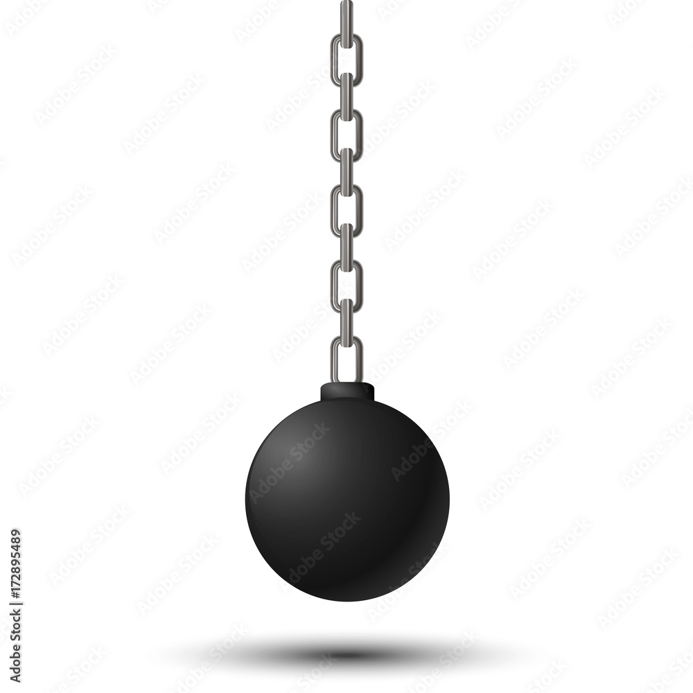 Wrecking ball. Demolition sphere hanging on chains. Vector illustration ...