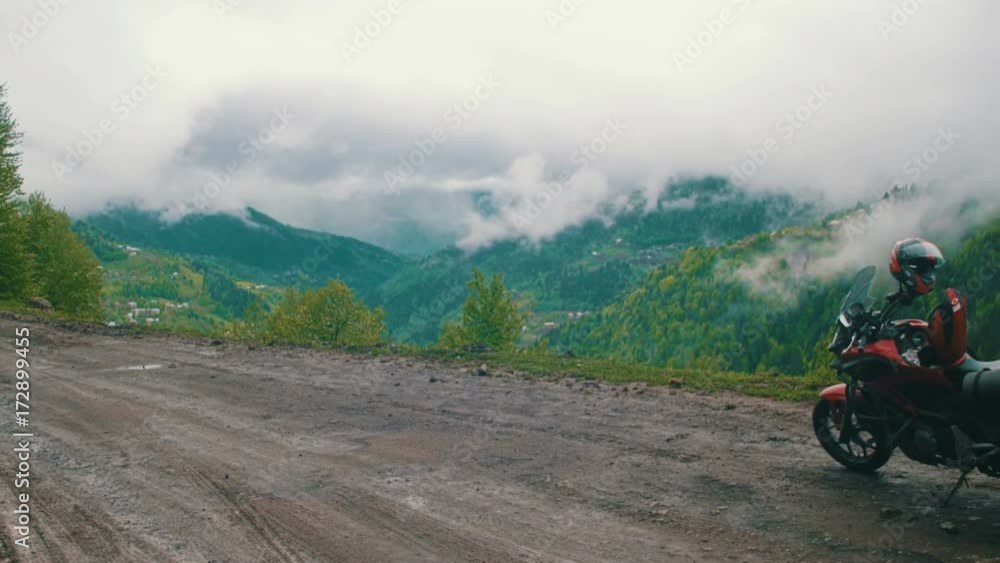 Moto travel through the mountains and hills. The Big Tourist Motorcycle ...