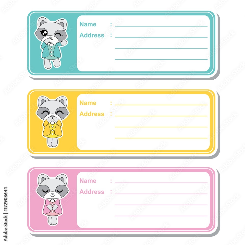 Vector cartoon illustration with cute raccoon girls on colorful ...