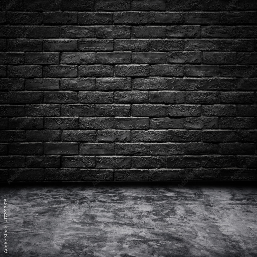 Dark room with black brick wall Stock Photo | Adobe Stock