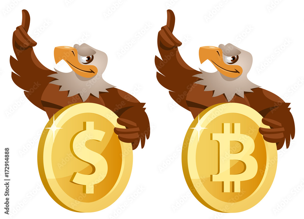 One American Bald eagle holding dollar symbol and another eagle holding ...