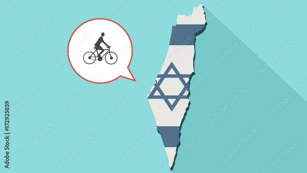 Animation of a long shadow Israel map with its flag and a comic balloon ...