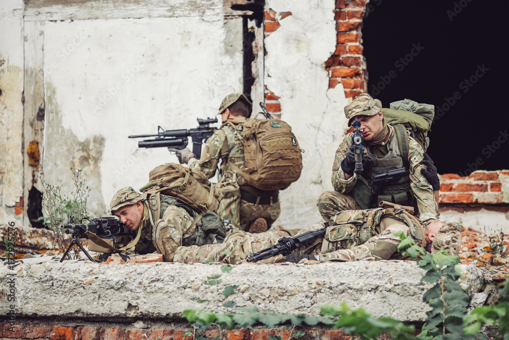 Army soldier during the military operation in the city. war, army ...