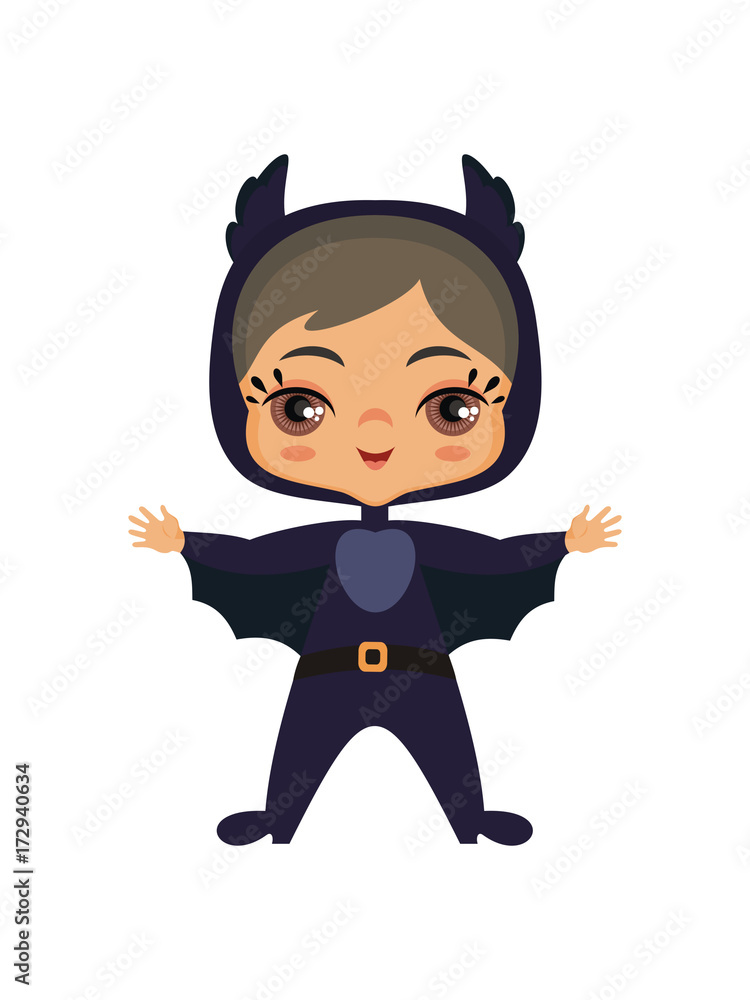 Little boy in costume of a bat. Vector illustration in cartoon style ...