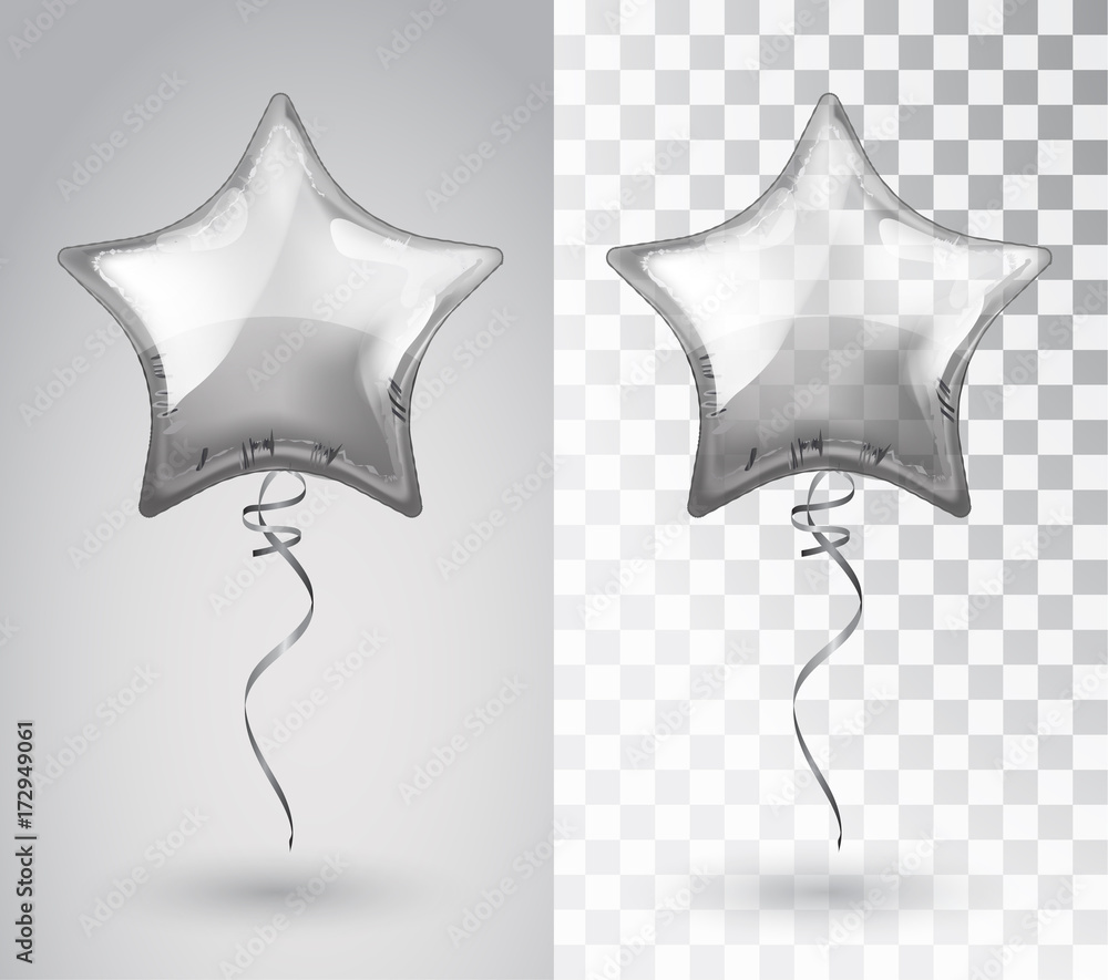 Star silver balloon on transparent background. Vector isolated object ...