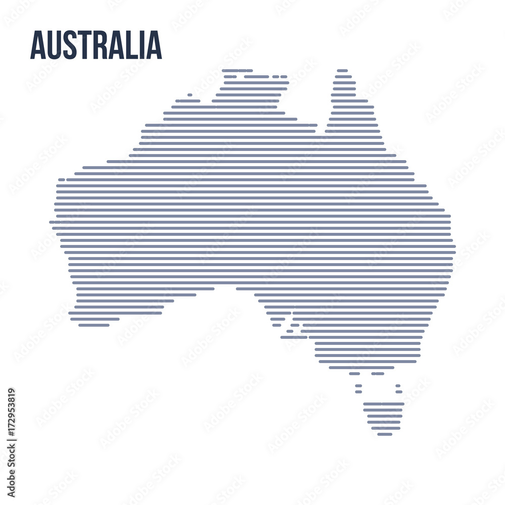 Vector abstract hatched map of Australia with horizontal lines isolated ...