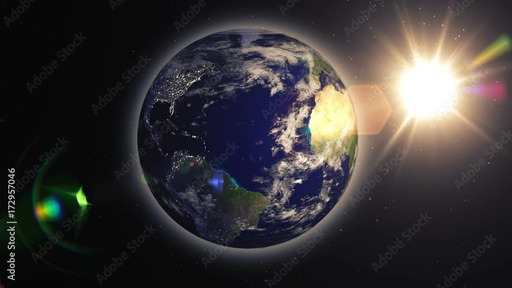 Realistic Earth Rotating on space (Loop). Texture map courtesy of NASA ...