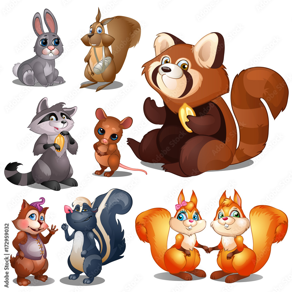 Rabbit, raccoon, squirrel, beaver, hamster, mouse, skunk - cartoon ...