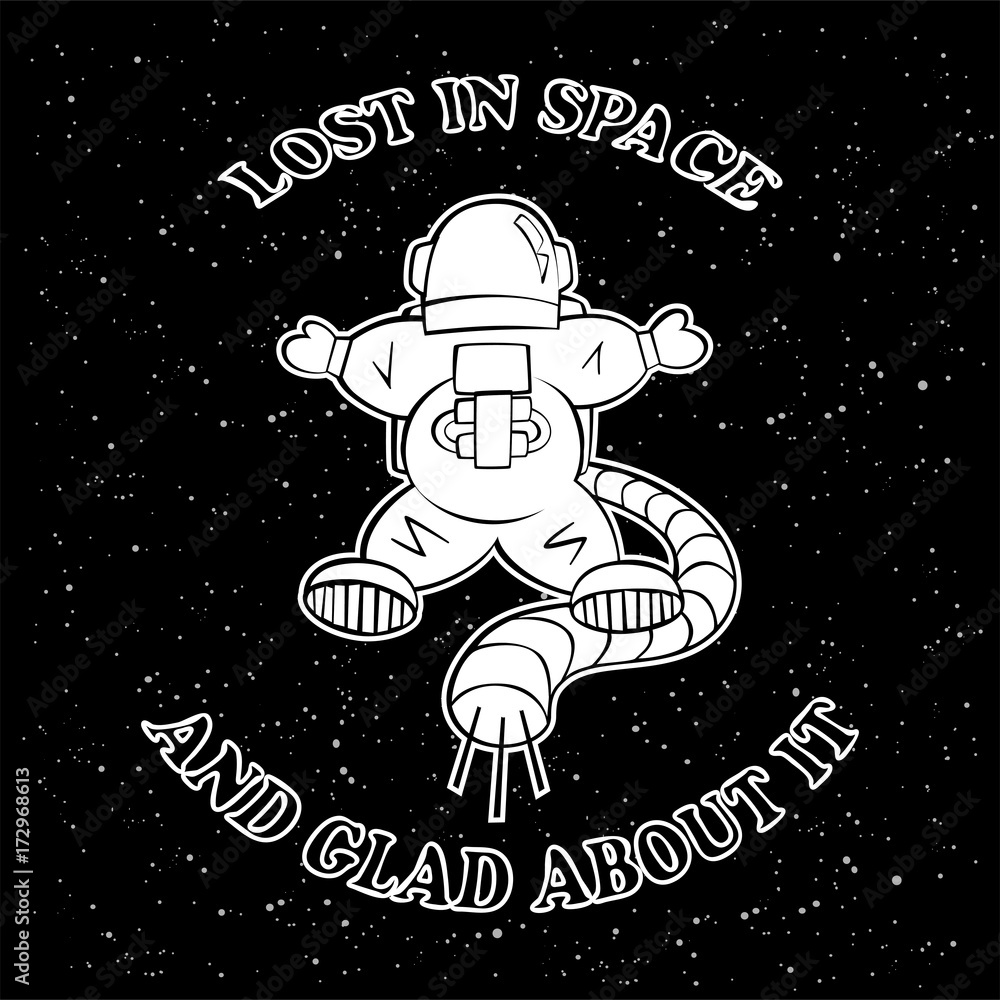 Astronaut vector illustration. Black and white cartoon of lone ...