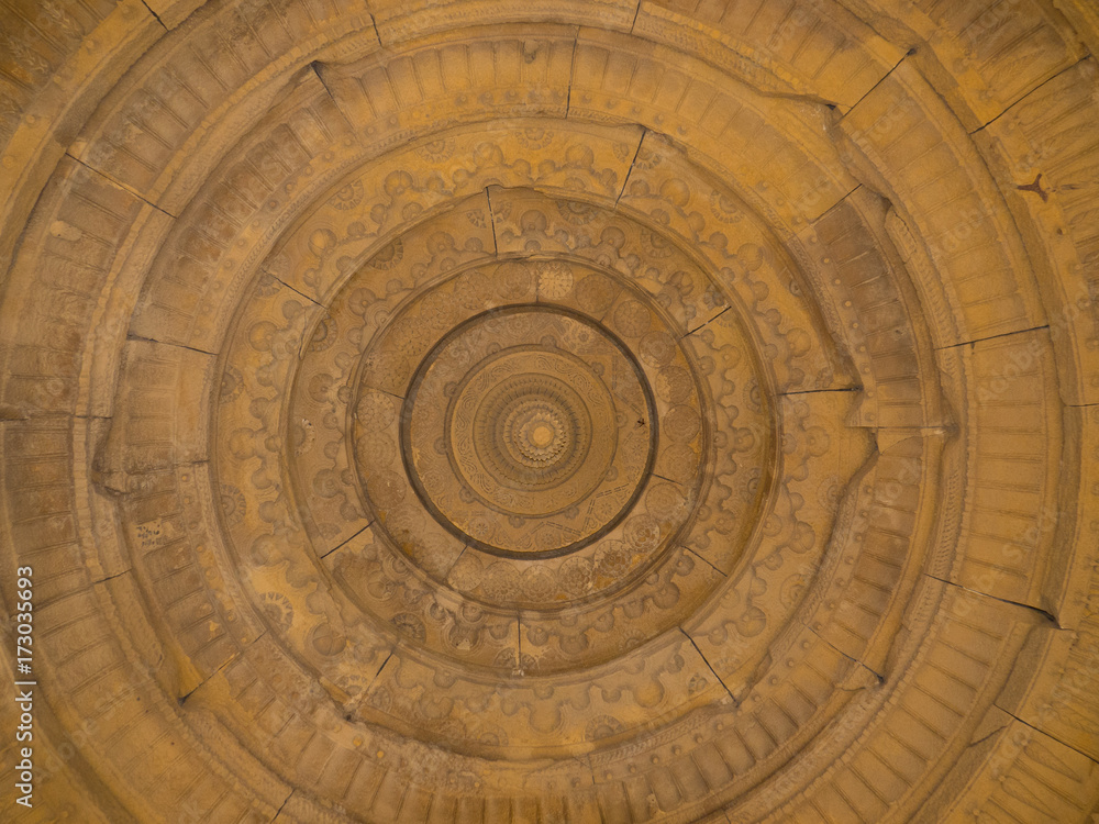 An ancient stone circular ceiling made from interlock stone structure ...