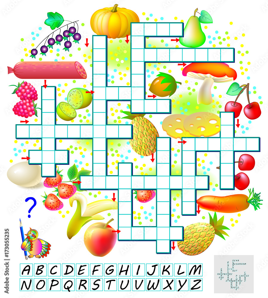 Crossword puzzle game with food. Educational page for children for ...