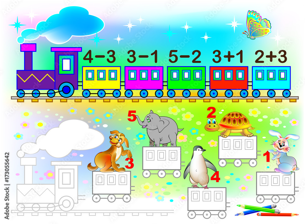 Mathematical worksheet for young children on addition and subtraction ...