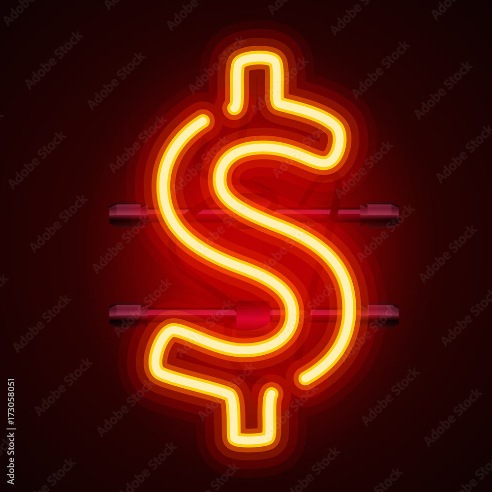 Neon dollar sign, Banner city Vector illustration Stock Vector | Adobe ...