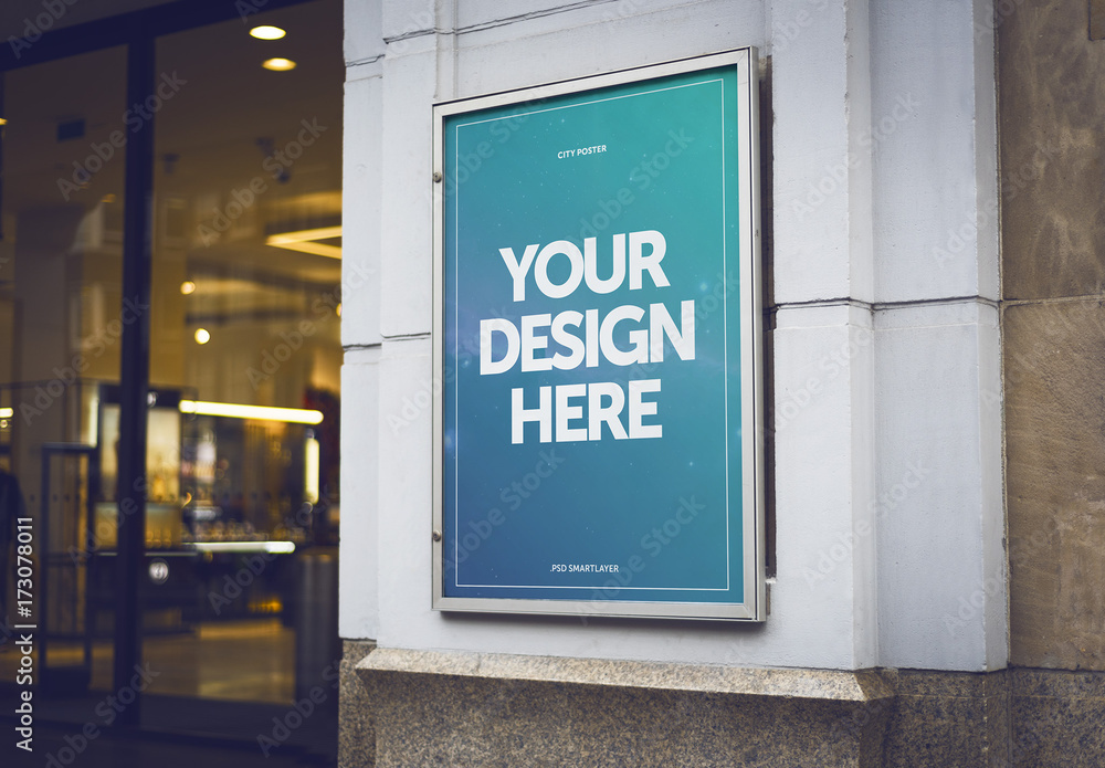 Outdoor Poster on Building Exterior Mockup 1 Stock Template | Adobe Stock