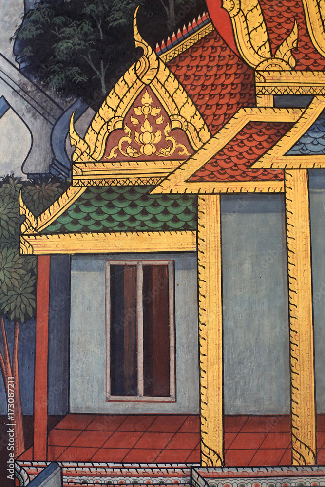 Pagode. Mural detail on inner walls of the Vihara from the era of king ...