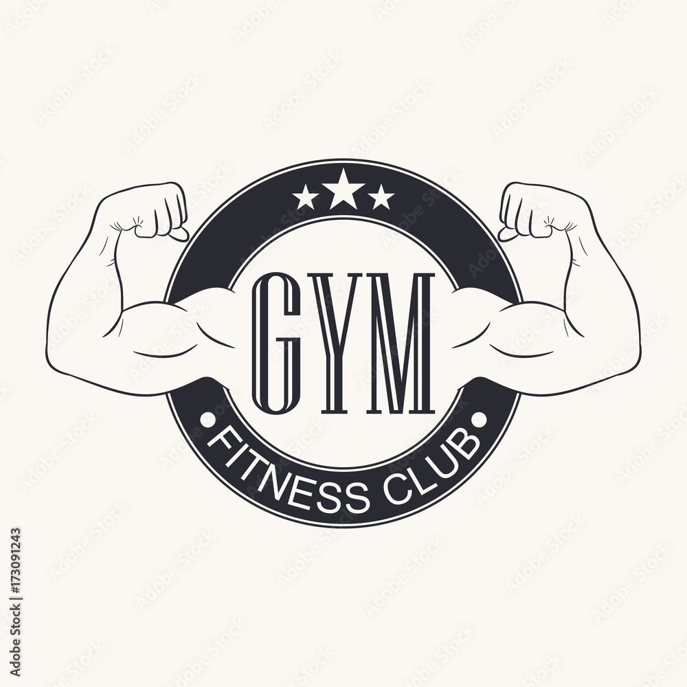Gym. Gymnasium emblem. Fitness club logo. Typography graphic for t ...