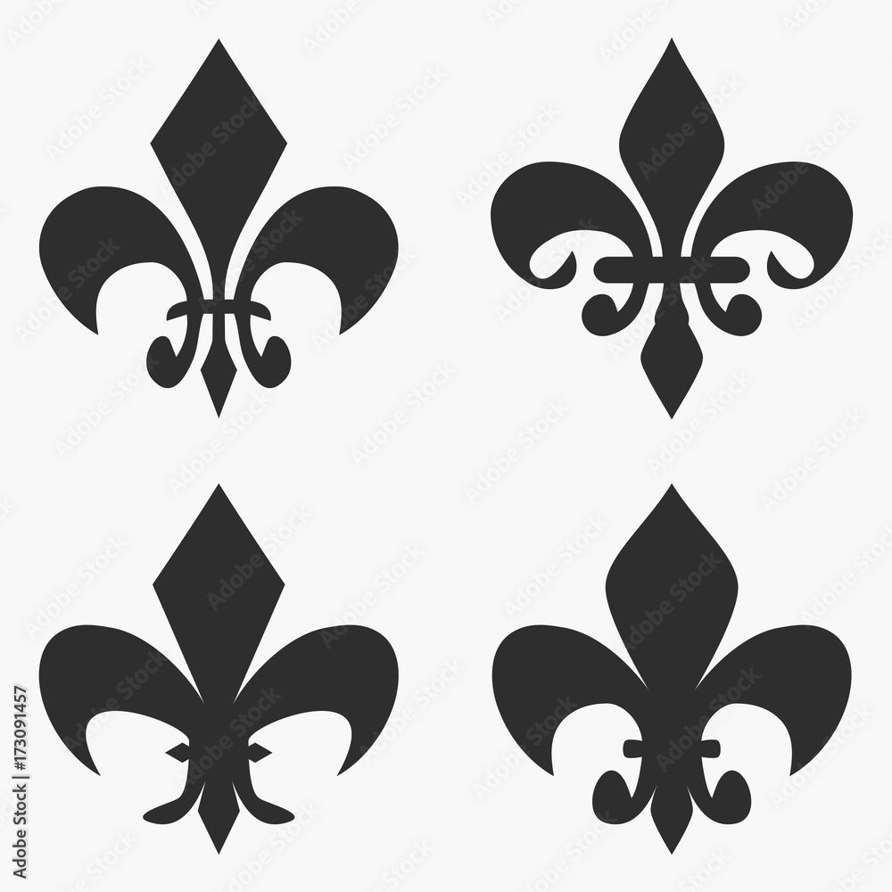 Set of Fleur de lis symbol. French heraldic lily. Vector illustration ...