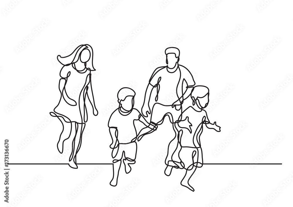 continuous line drawing of happy family having fun together Stock ...