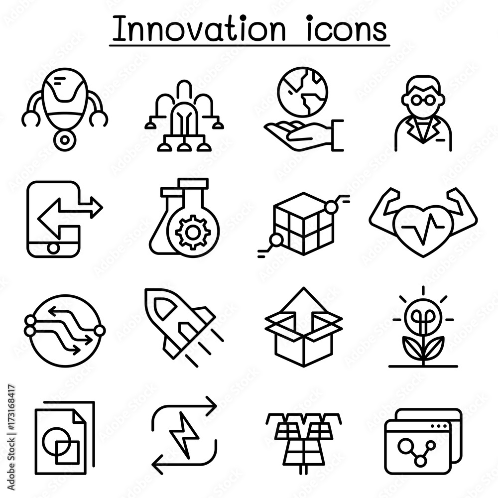 Innovation & Technology icon set in thin line style Stock Vector ...