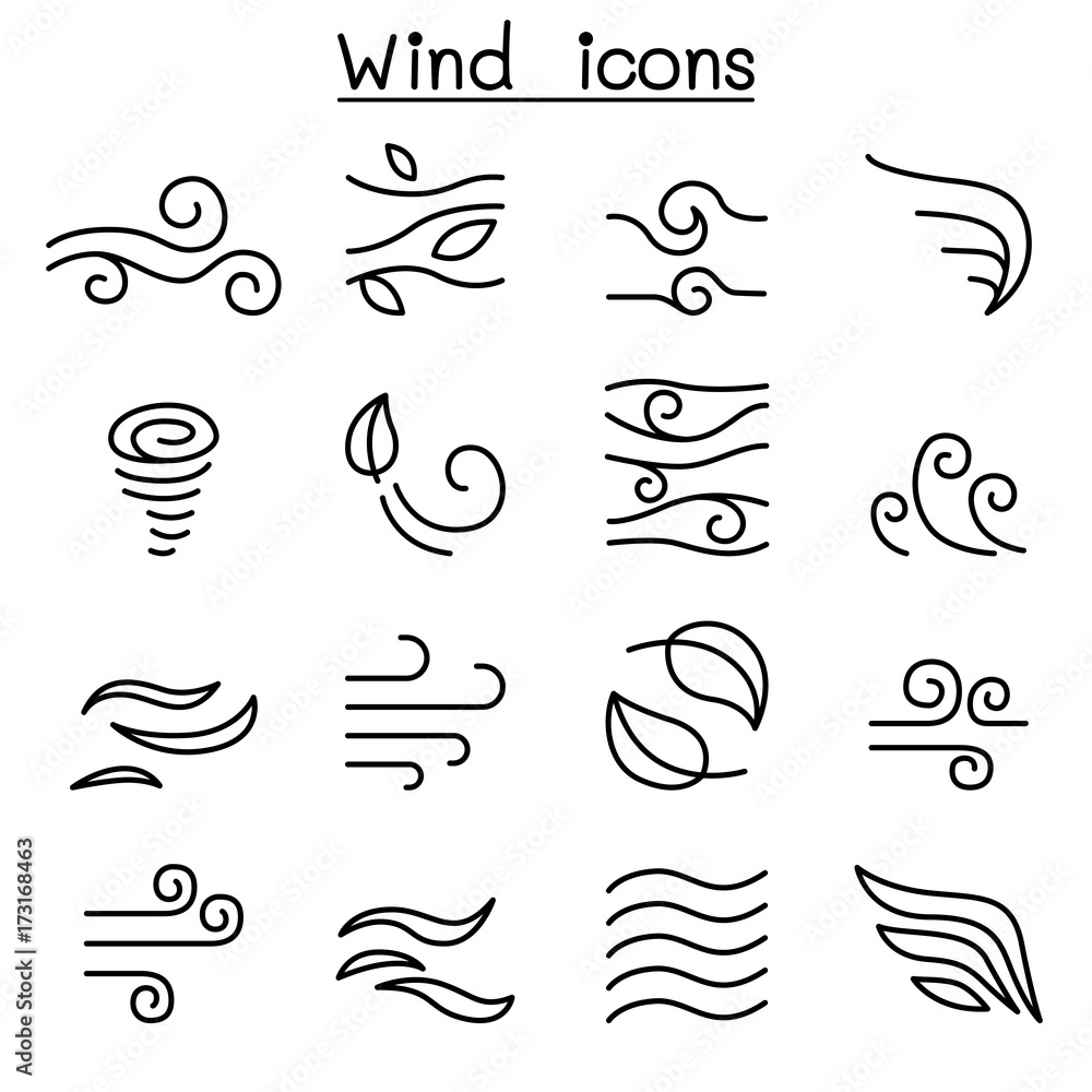 Wind icon set in thin line style Stock Vector | Adobe Stock