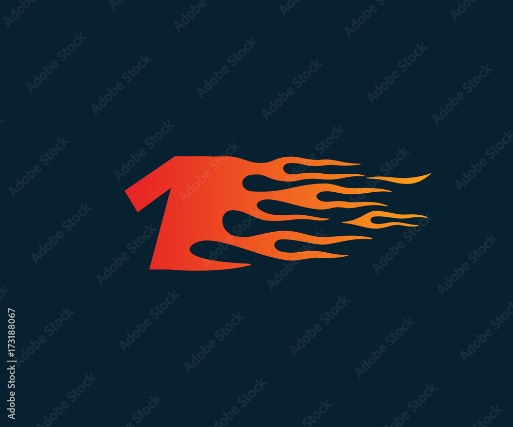 Number 1 fire flame Logo. speed race design concept template Stock ...