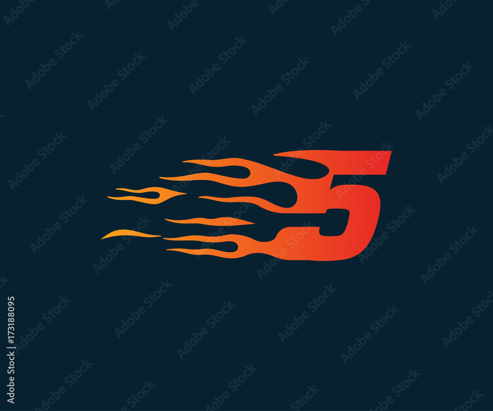 Number 5 fire flame Logo. speed race design concept template Stock ...
