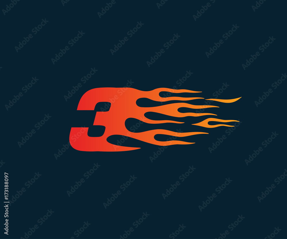 Number 3 fire flame Logo. speed race design concept template Stock ...