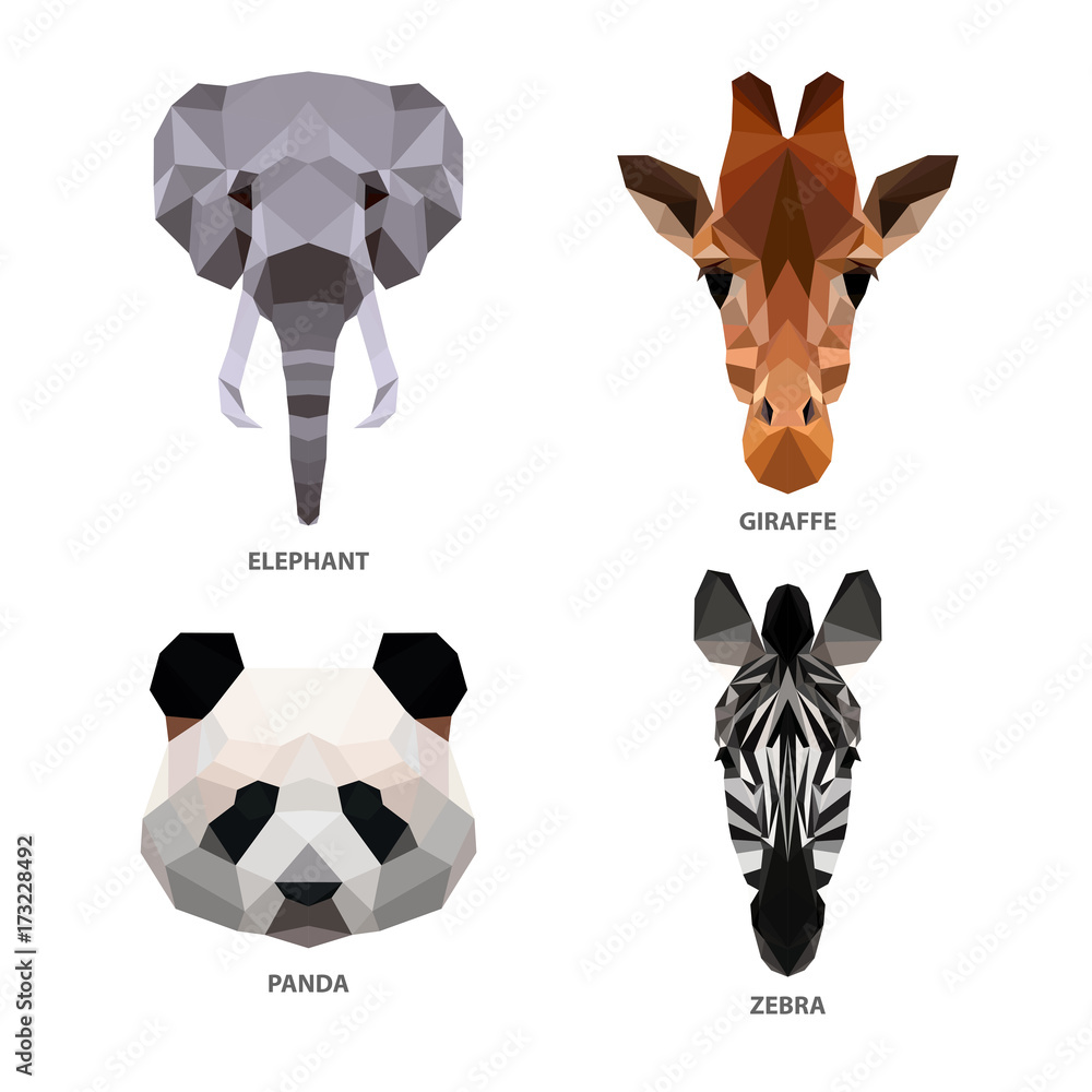 Vector polygonal animals set isolated on white. Low poly herbivores ...