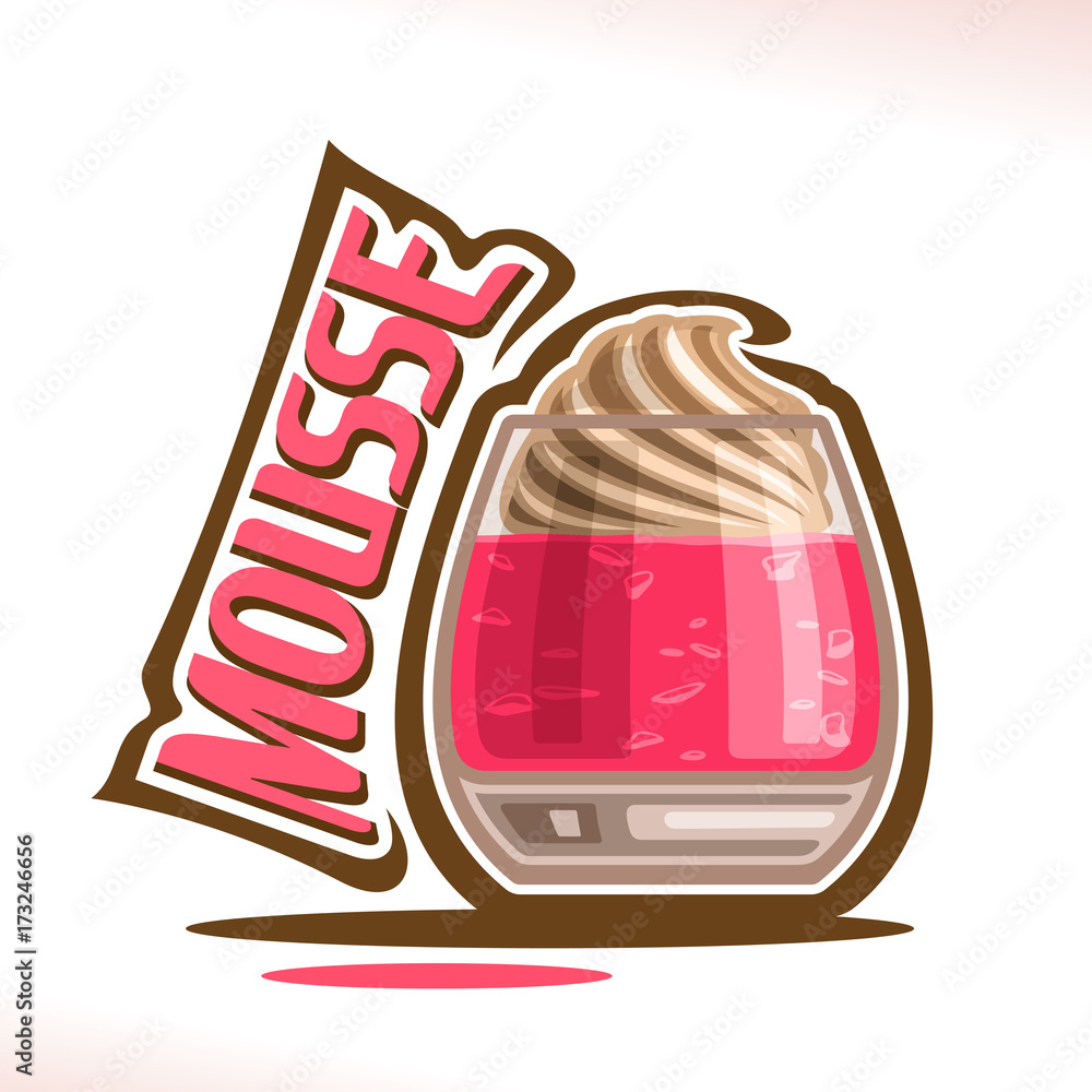 Vector logo for Mousse dessert, shiny glass with pink strawberry jelly ...