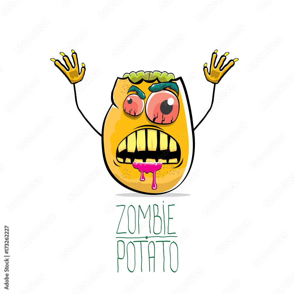 vector funny cartoon cute orange zombie potato character isolated on ...