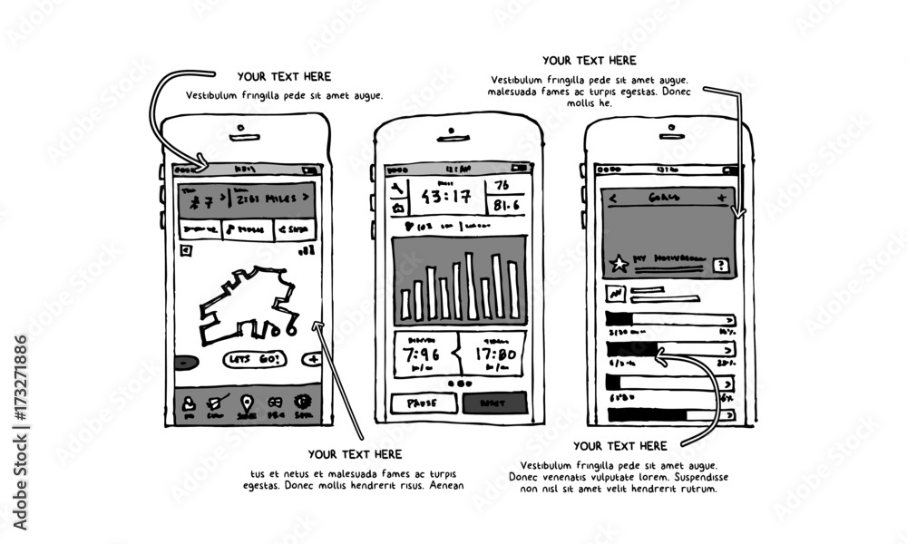 Hand Drawn Phone UI Wire Frame Stock Vector | Adobe Stock