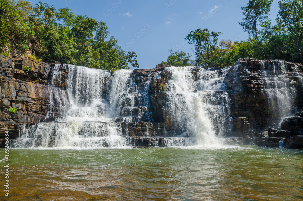 Beautiful Sala water falls near Labe with trees, green pool and a lot ...